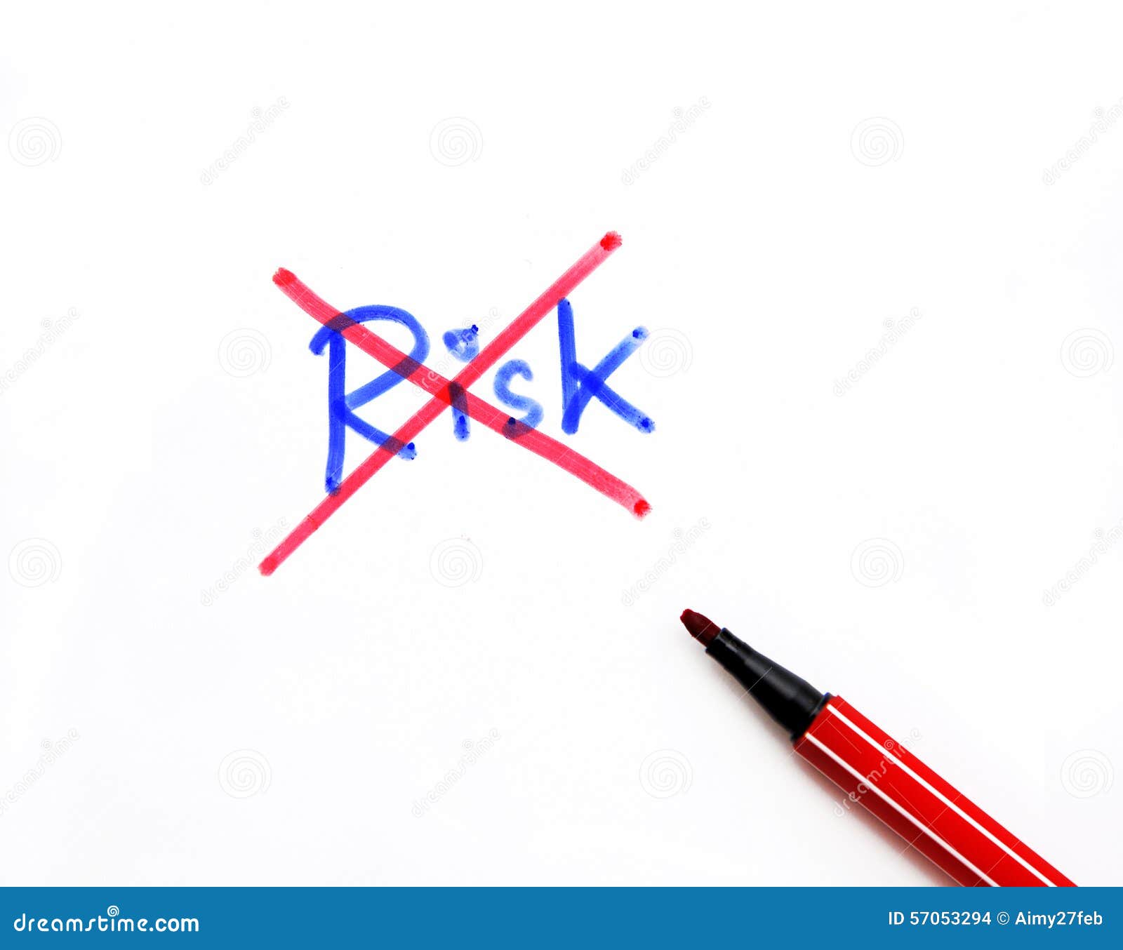 Handwriting Word RISK with Red Pen Cross Out Stock Photo - Image of ...