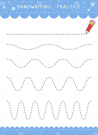 Vector Handwriting Practice Sheet with Dotted Wavy Lines for Kids Stock ...