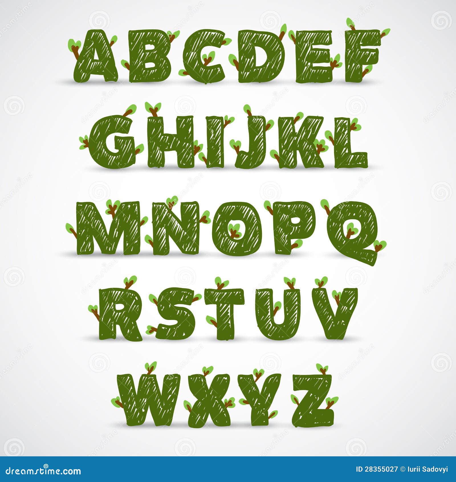 Handwritten ABC Alphabet with Leaf Stock Illustration - Illustration of ...