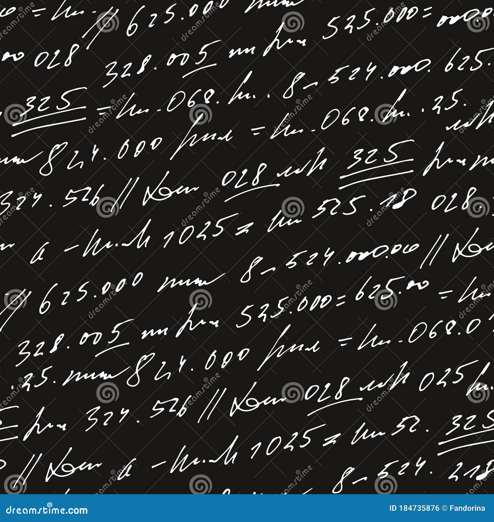 Handwritten Abstract Text and Numbers Vector Seamless Pattern, Vector ...