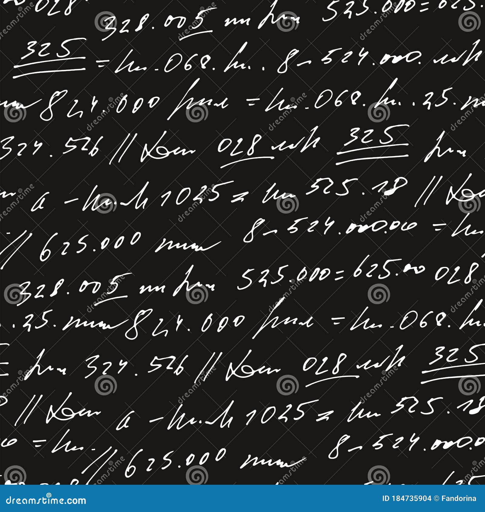 Handwritten Abstract Text and Numbers Vector Seamless Pattern, Vector ...