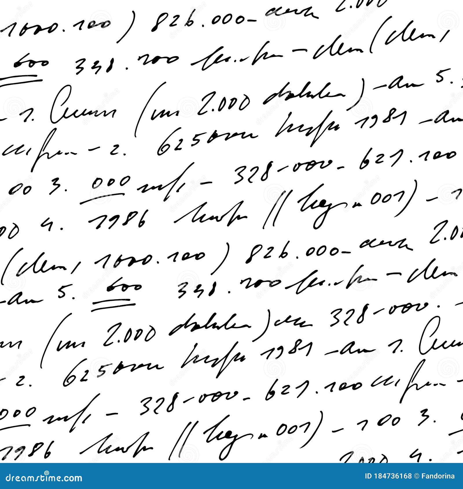 Handwritten Abstract Text and Numbers Vector Seamless Pattern, Vector ...