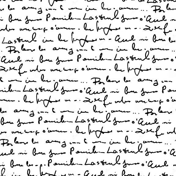 Handwritten Abstract Text Seamless Pattern Vector Monochrome Script Background Stock Vector