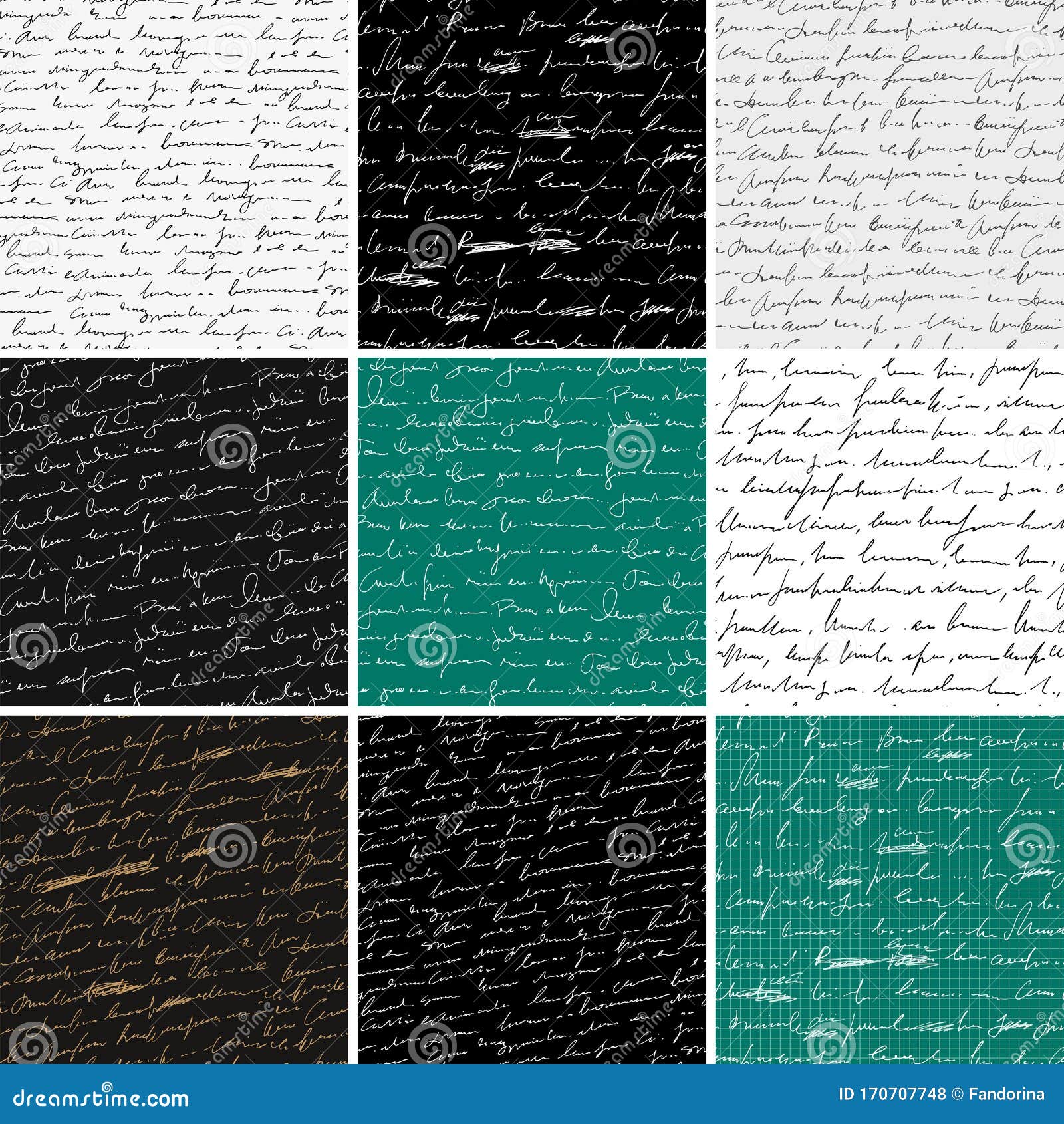 Handwritten Abstract Text Seamless Patterns Set School University Blackboards Some Text With
