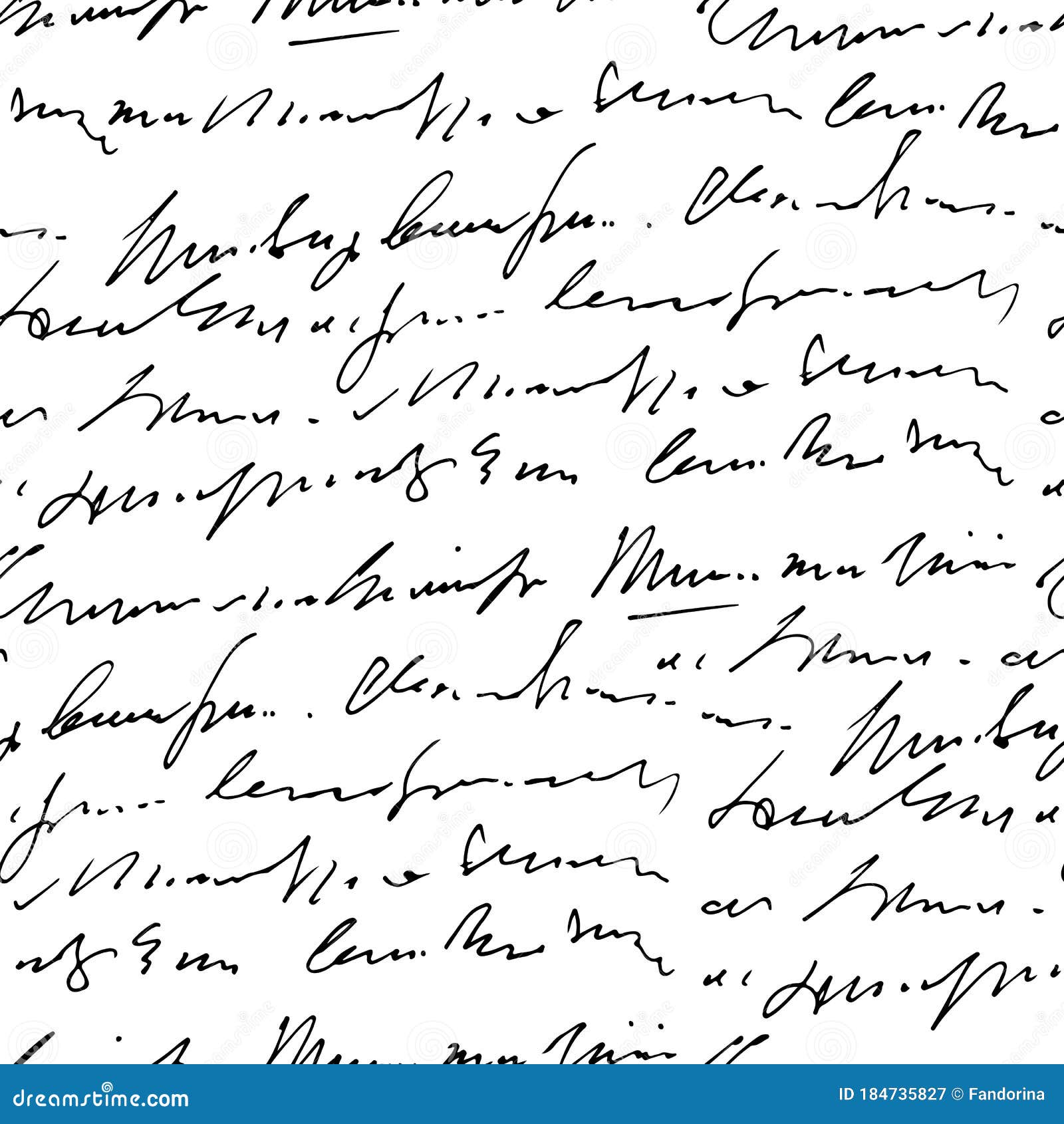 Handwritten Abstract Text Vector Seamless Pattern, Vector Monochrome ...