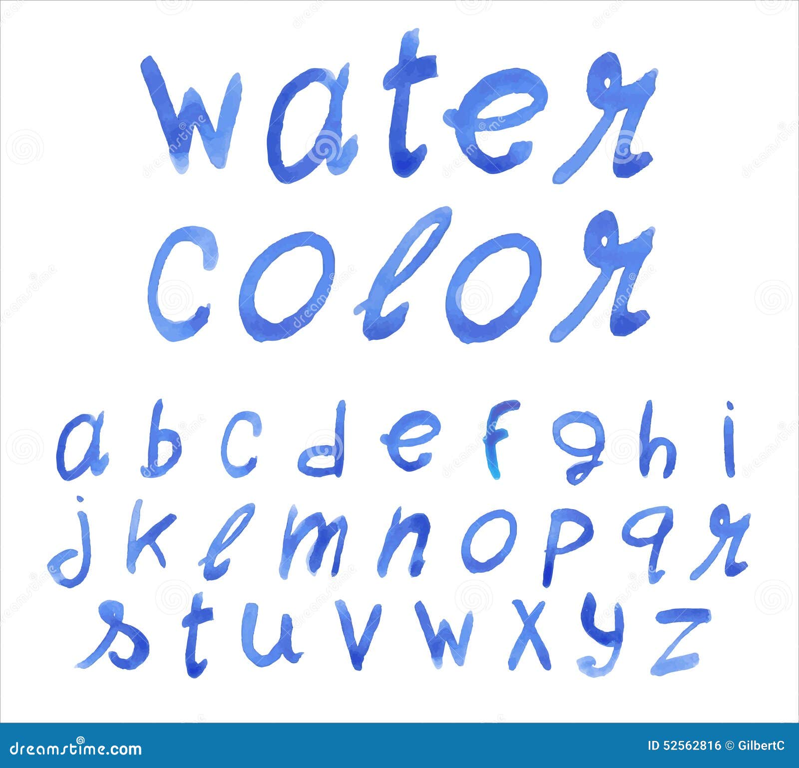 Handwritten Blue Font. Watercolor Technique Stock Vector - Illustration ...
