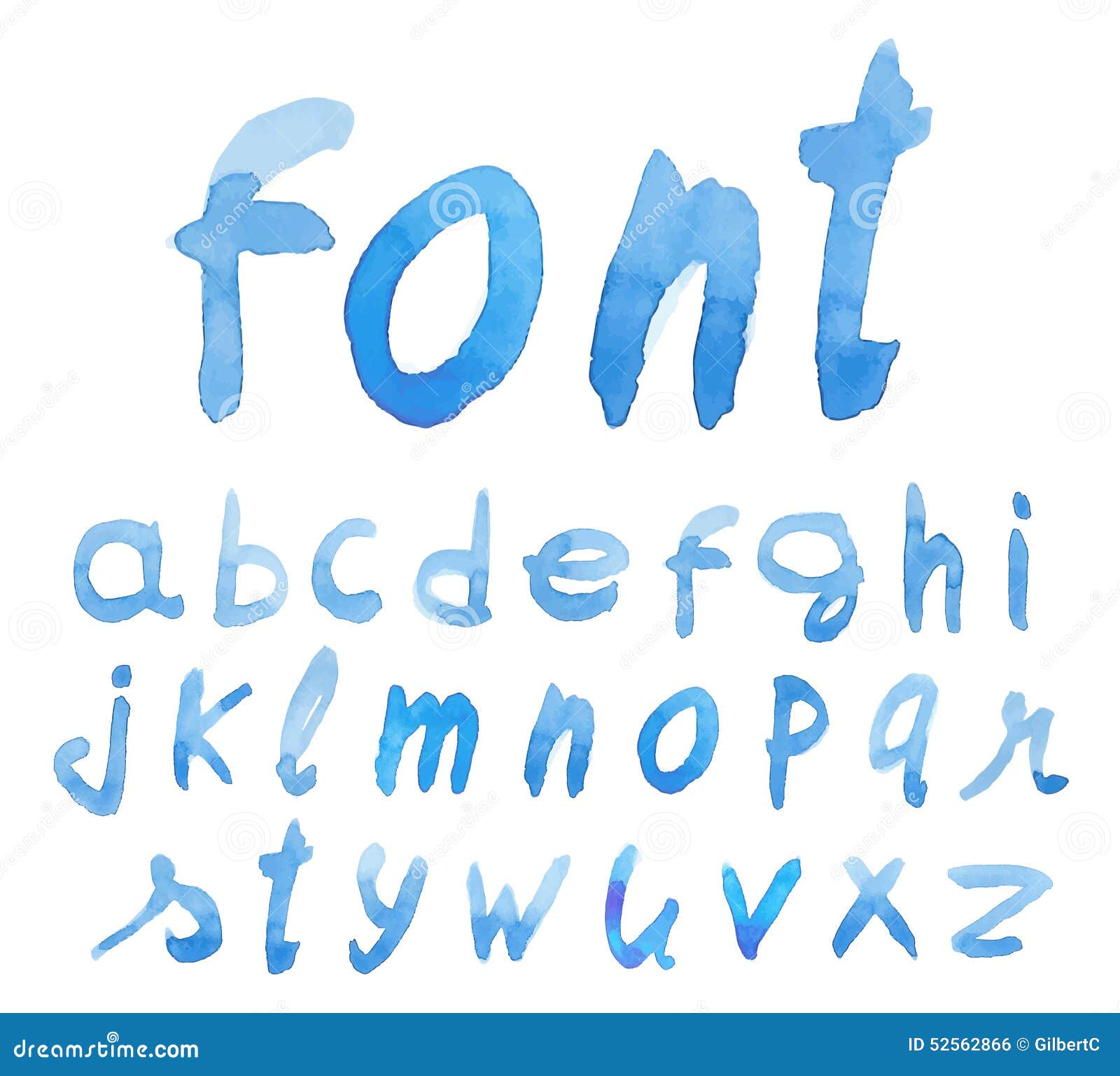 Handwritten Blue Font. Watercolor Technique Stock Vector - Illustration ...