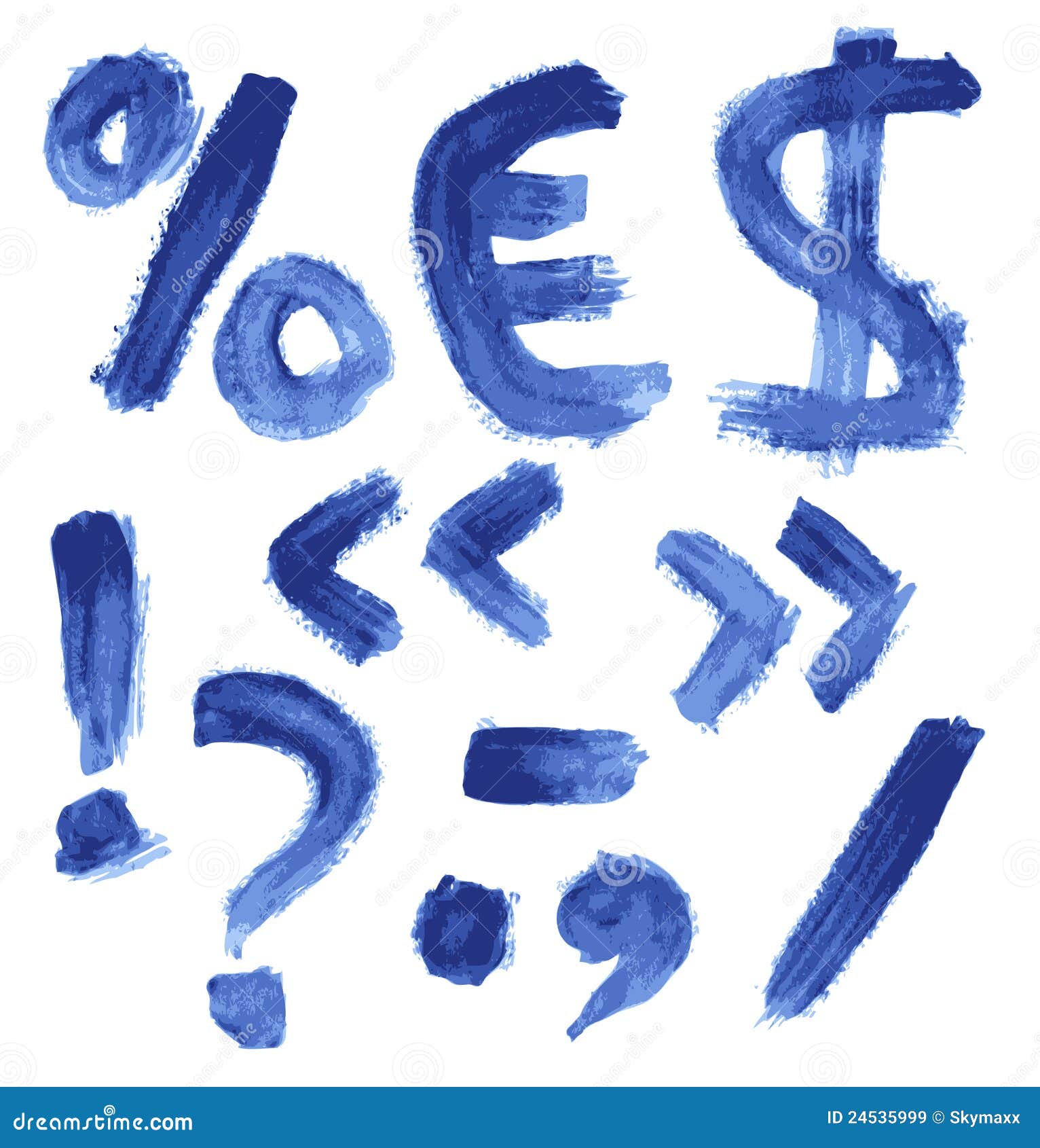 Handwritten Blue Watercolor Alphabet With Numbers Symbols. Vector ...