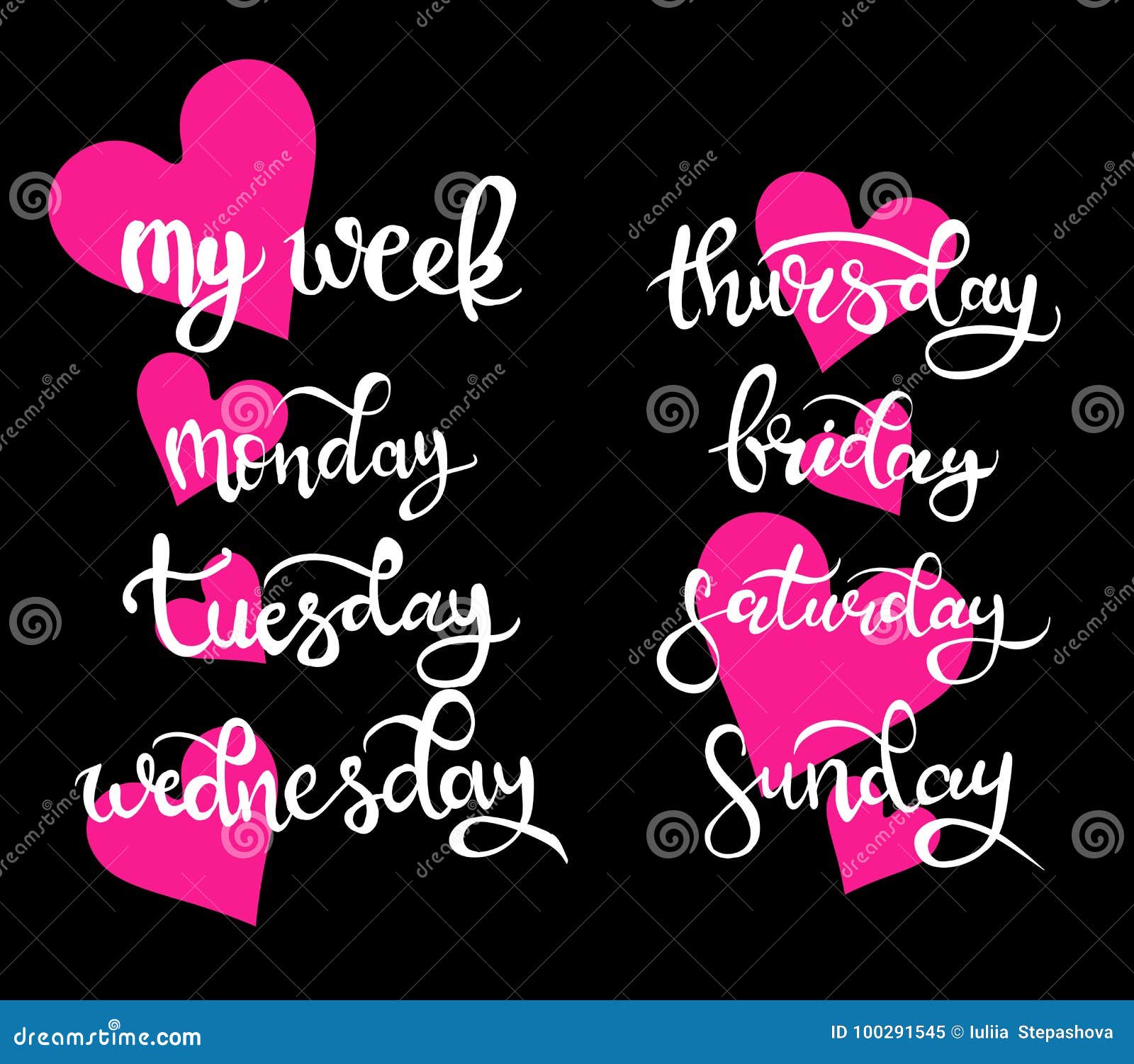 Handwritten Brush Lettering Calligraphy Days of the Week Calendar ...