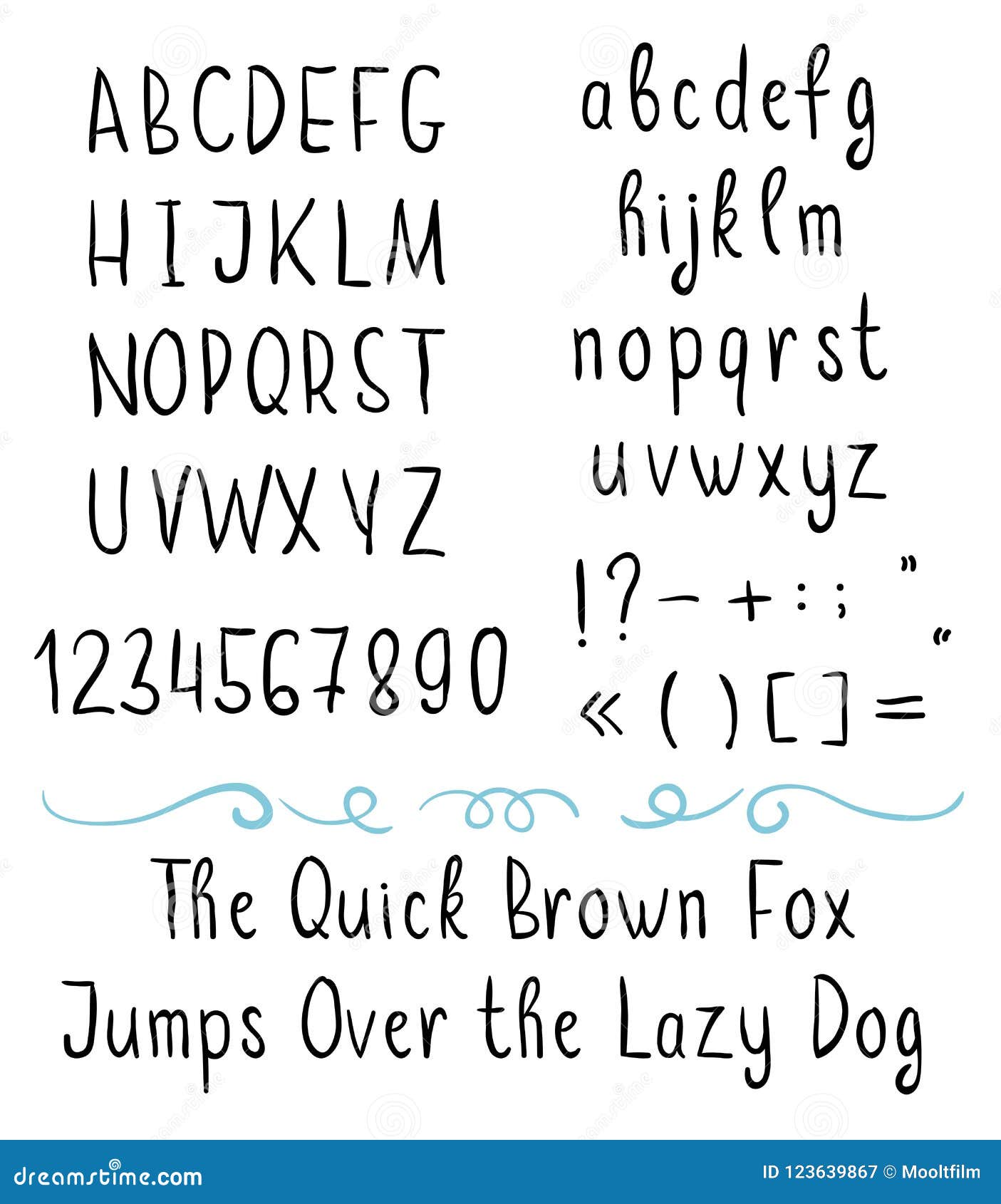 Handwritten Brushed Vector Thin Font with Symbols Stock Vector ...