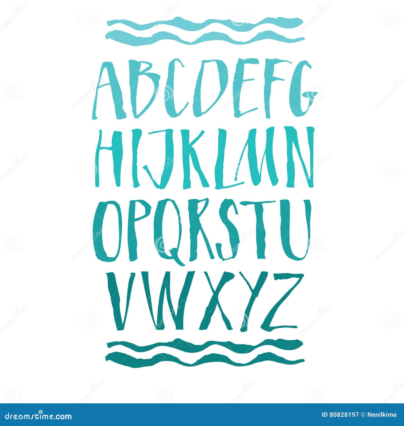 Handwritten Calligraphy Alphabet Blue Color Stock Vector - Illustration ...