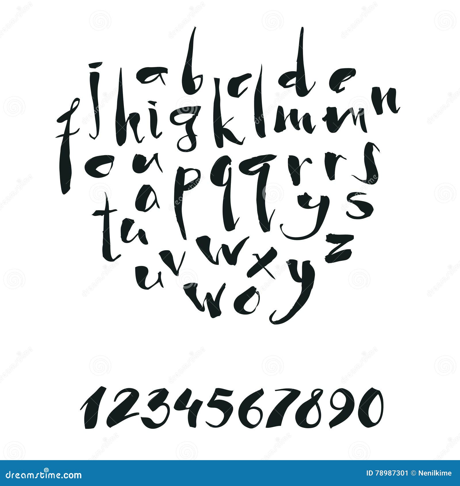 Handwritten Calligraphy Alphabet and Numbers Stock Vector ...