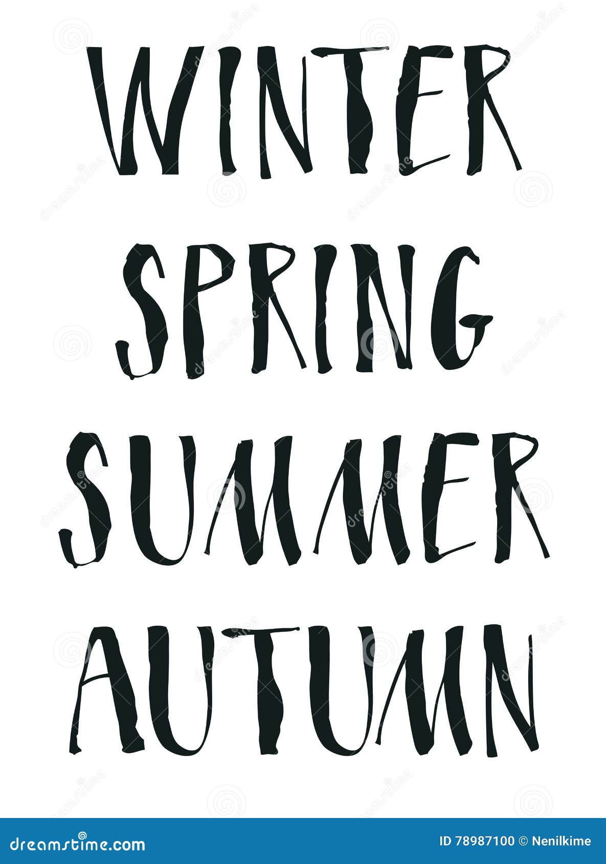 Handwritten Calligraphy Seasons Winter Spring Summer Autumn Stock ...