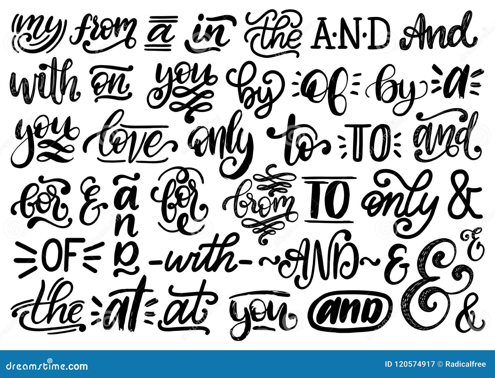 Handwritten Conjunctions And Vector Set. Calligraphic Collection Of ...