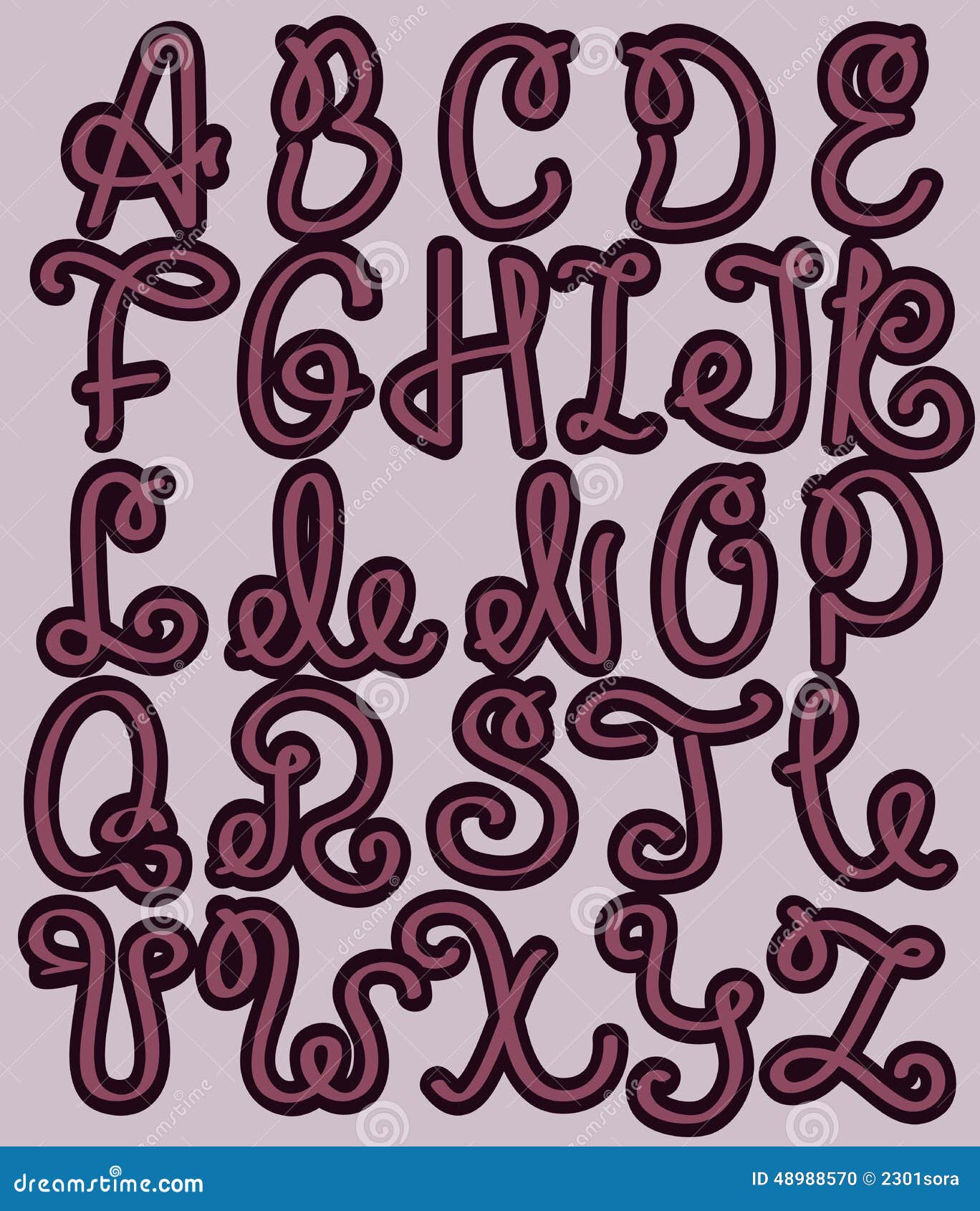 Handwritten Colorful Font stock vector. Illustration of italic - 48988570