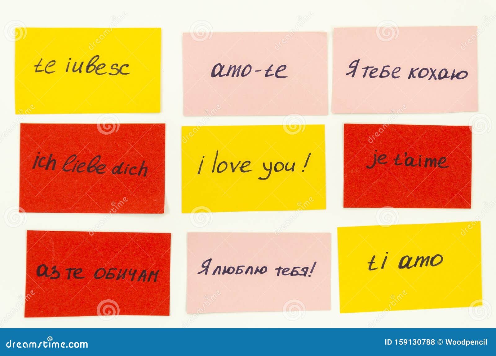 Handwritten FlashCards with a Phrase I Love You in Different Languages ...