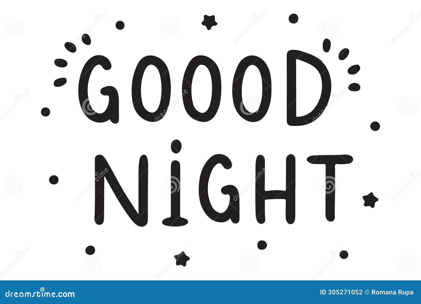 Handwritten Good Night Text Vector Illustration Stock Illustration ...