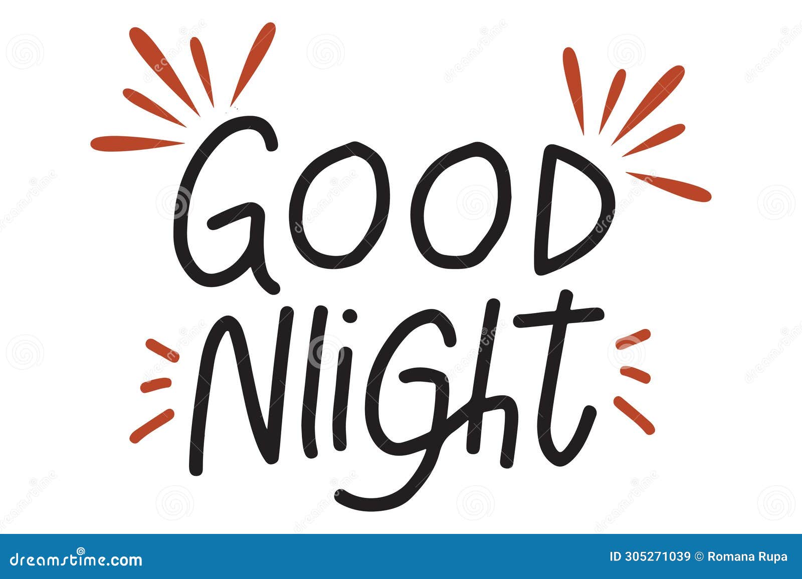 Handwritten Good Night Text Vector Illustration Stock Illustration ...