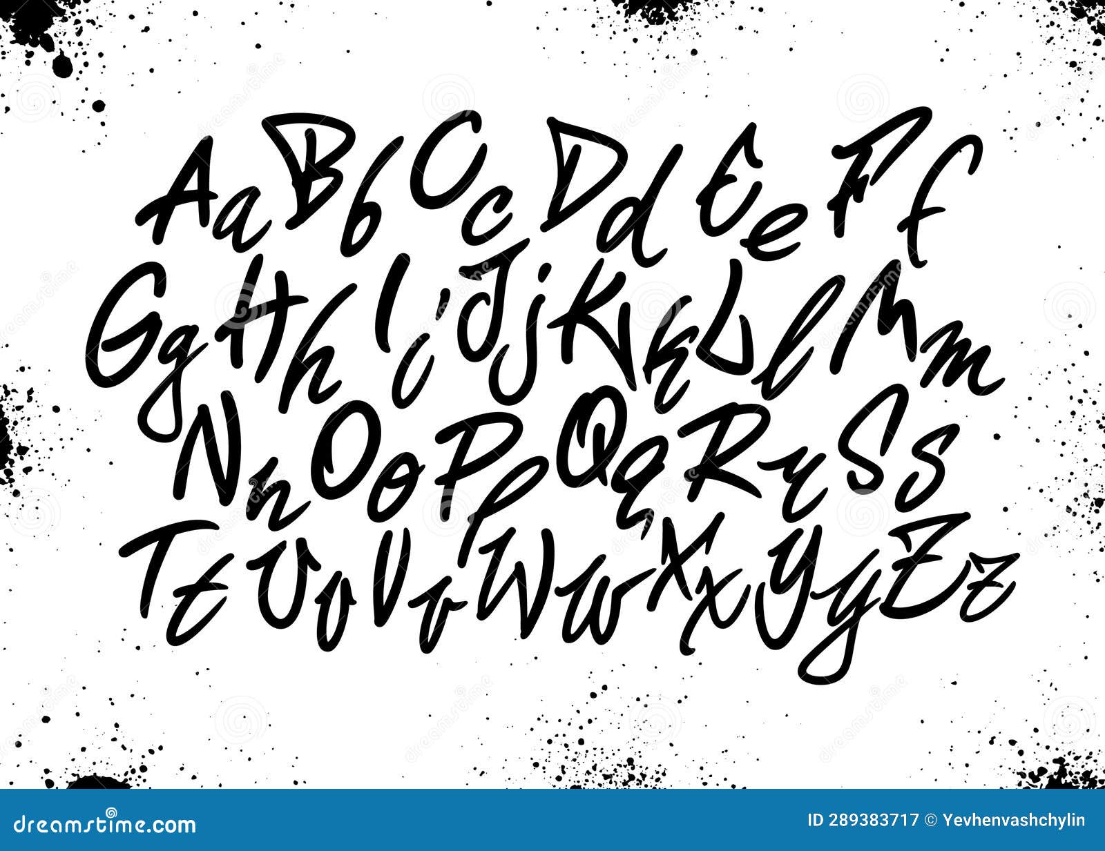 Handwritten Graffiti Font Alphabet Black On White Stock Vector