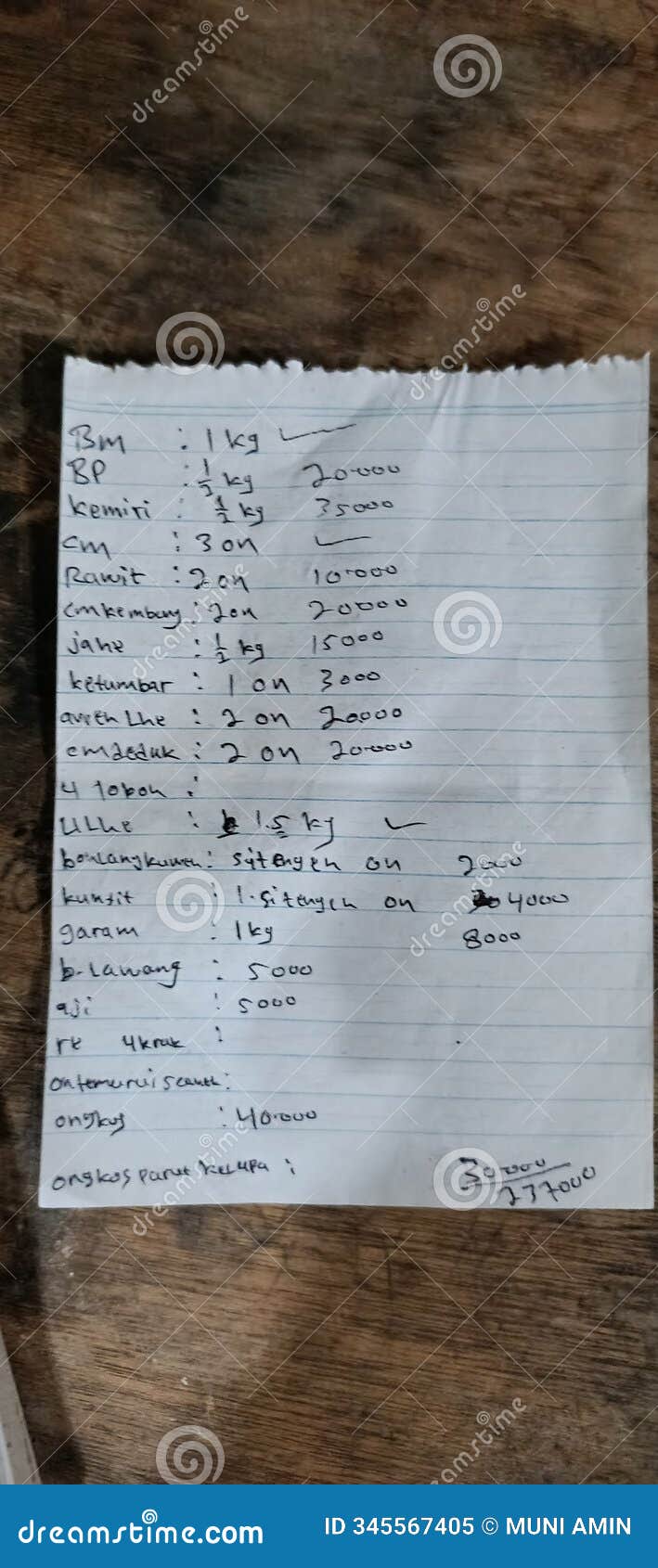 Handwritten Grocery List on Rustic Wooden Table Surface Stock Image ...