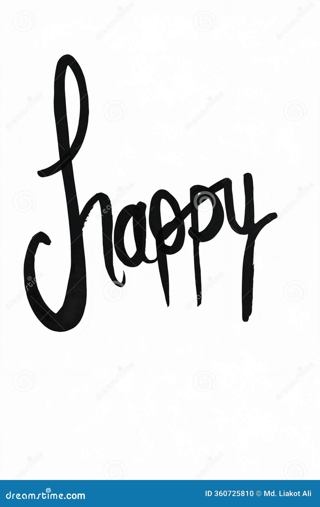 Handwritten Happy Word Art Black Ink Script Positive Message Typography ...