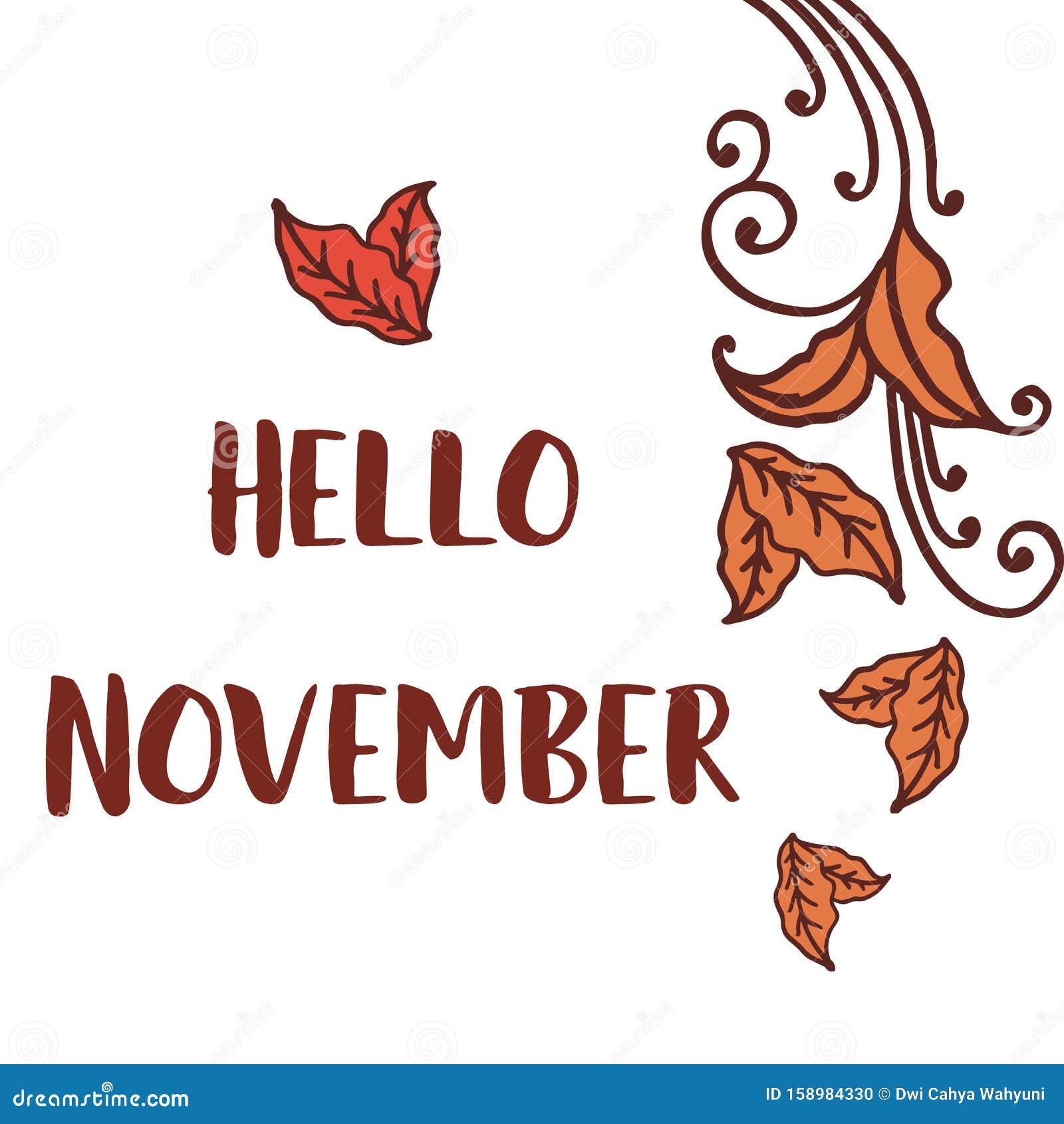Handwritten Hello November, with Decorative Element of Leaf Floral ...