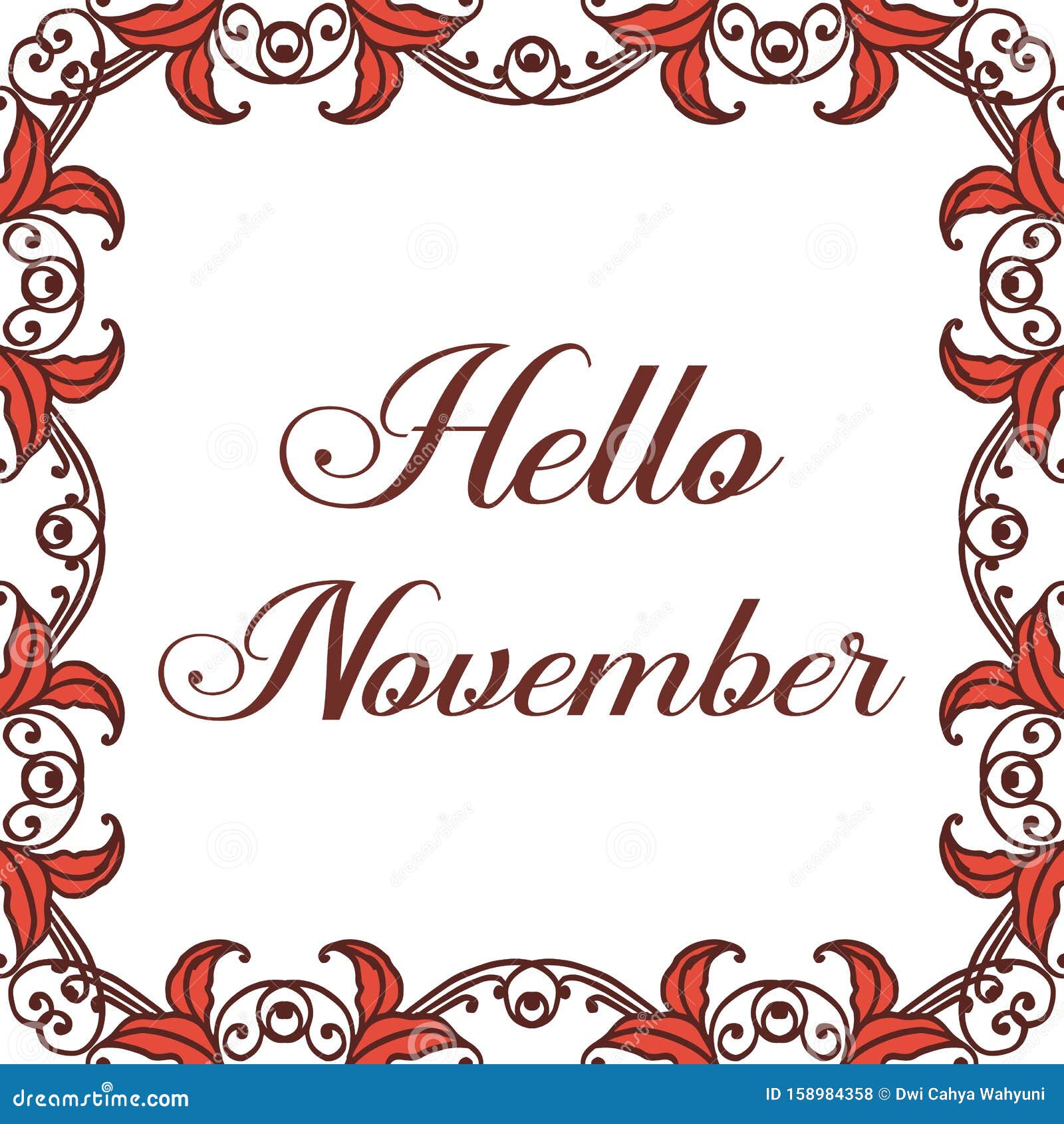 Handwritten Hello November, with Decorative Element of Leaf Floral ...