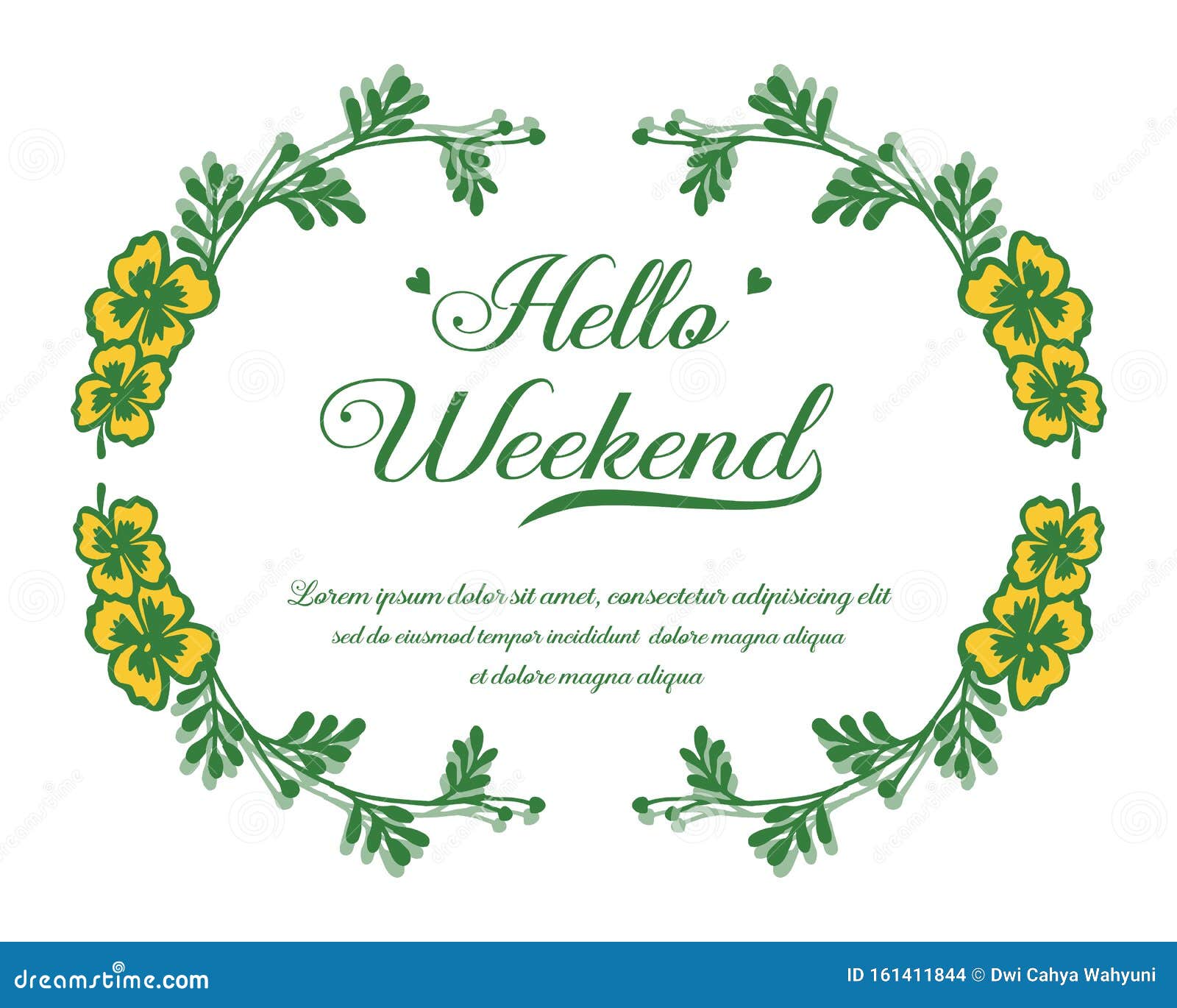 Handwritten Hello Weekend, with Modern Yellow Flower Frame. Vector ...