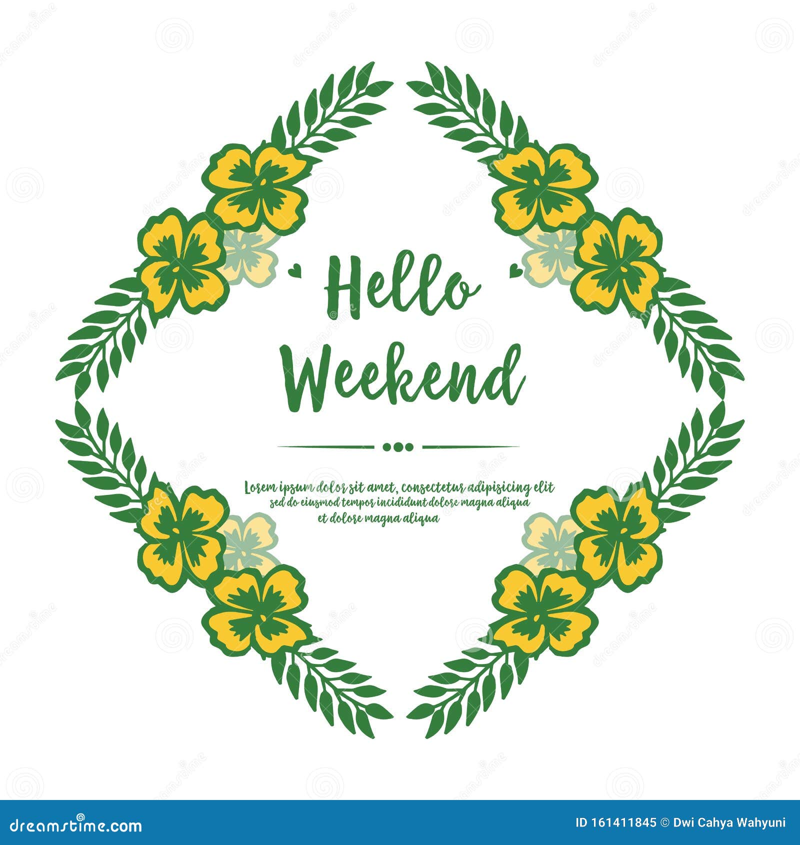 Handwritten Hello Weekend, with Modern Yellow Flower Frame. Vector ...