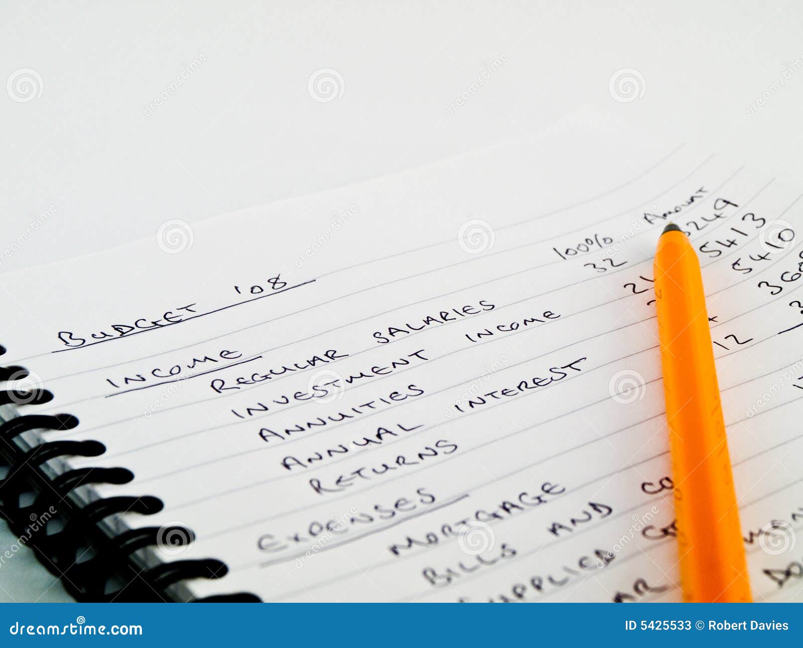 Handwritten Home Budget on Lined Notebook with Pen Stock Image - Image ...