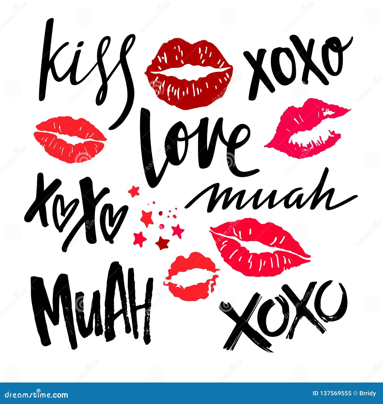 Handwritten Lettering With Red Woman Lips. Vector Lipstick Kisses. XOXO ... Handwritten Lettering With Red Woman Lips. Vector Lipstick Kisses. XOXO ...