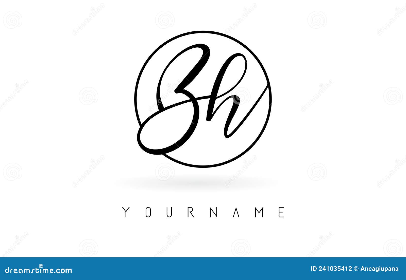 Handwritten Letters Bh Logo Design with Simple Circle Vector ...