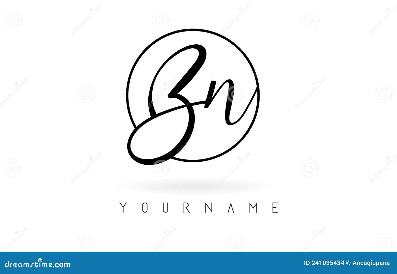 Handwritten Letters Bn Logo Design with Simple Circle Vector ...