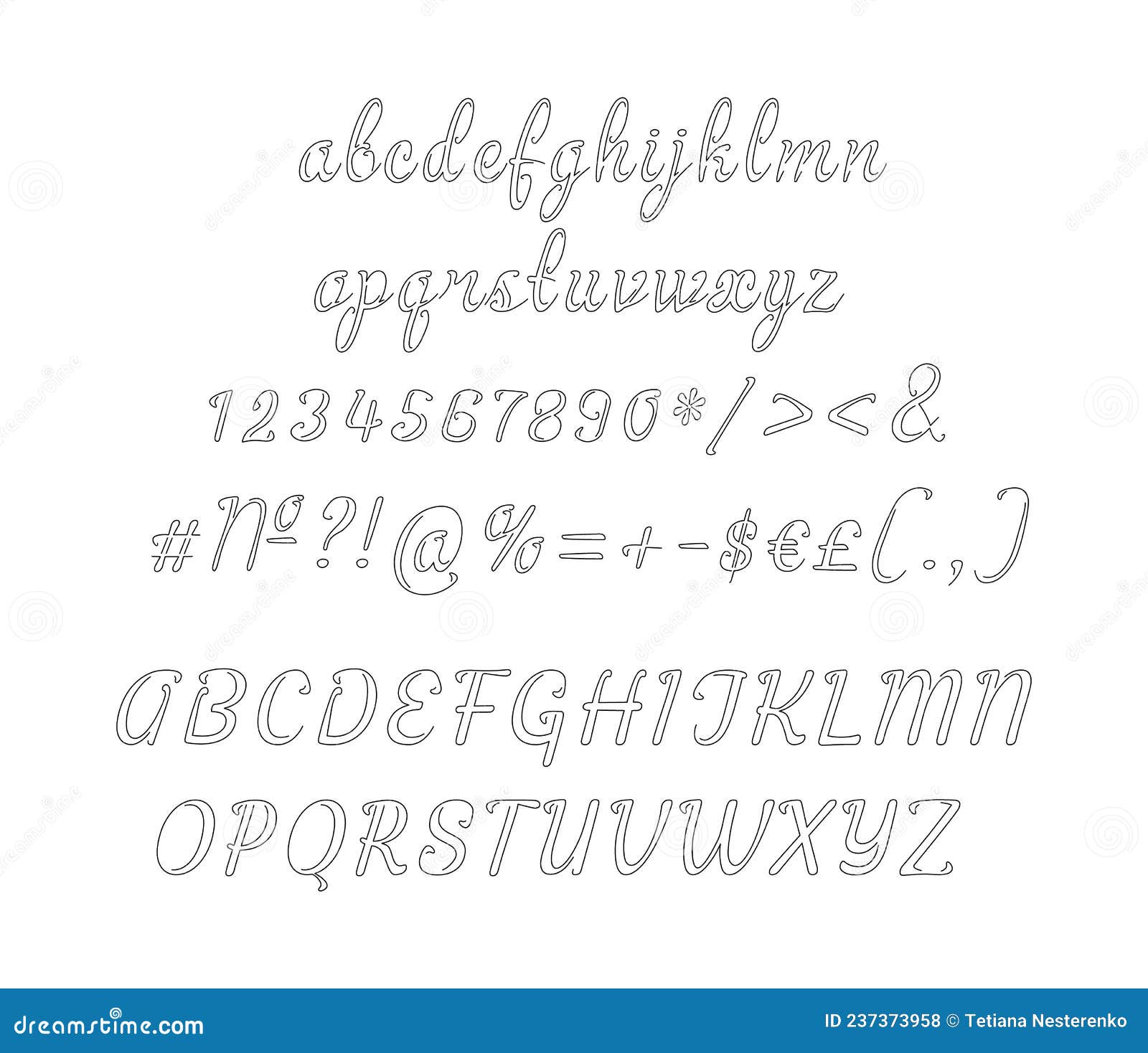 Handwritten Line Style Alphabet Set Stock Vector - Illustration of sign ...