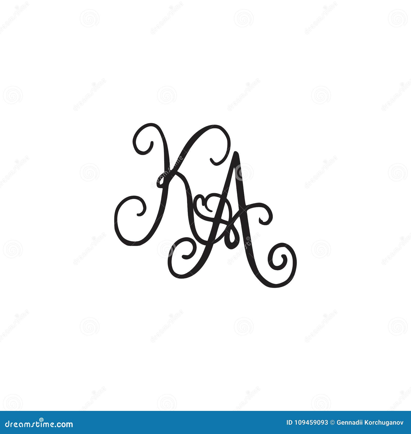 Handwritten Monogram KA Icon Stock Vector - Illustration of floral ...