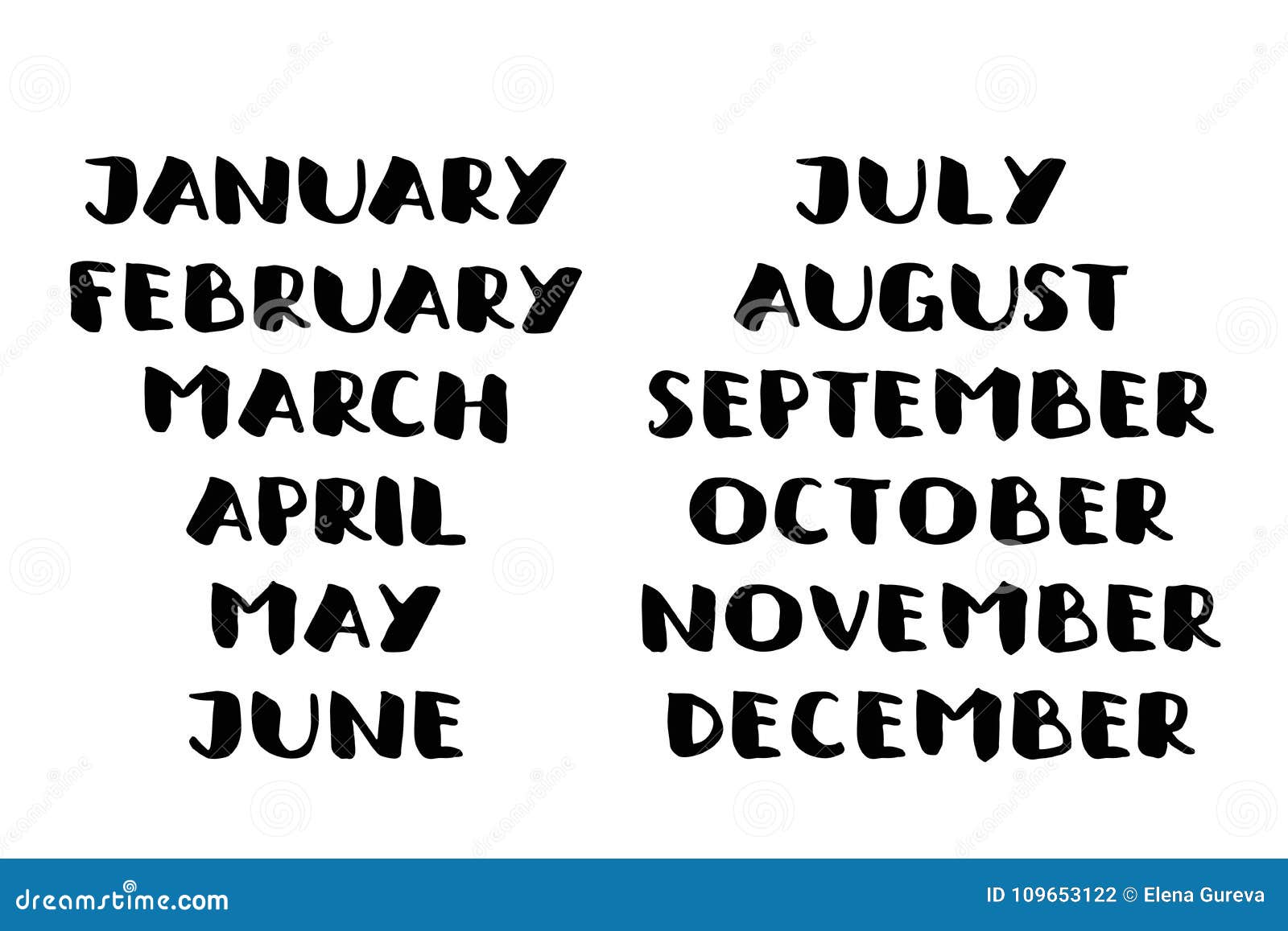 Handwritten Names of Months. Calendar Template Stock Vector ...