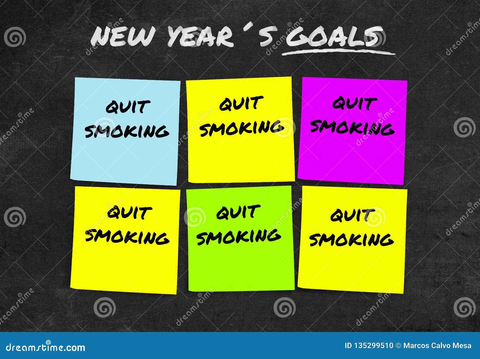 Handwritten 2019 New Year Resolutions and Goals in Sticky Notes in ...