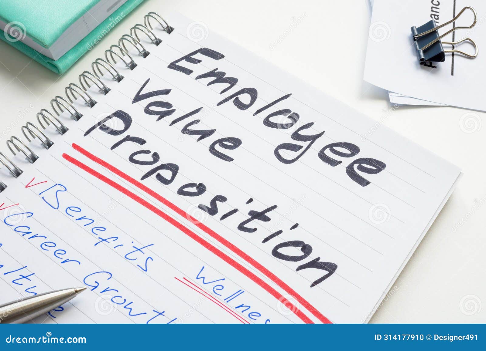 Handwritten Notes in a Notepad about Employee Value Proposition EVP ...