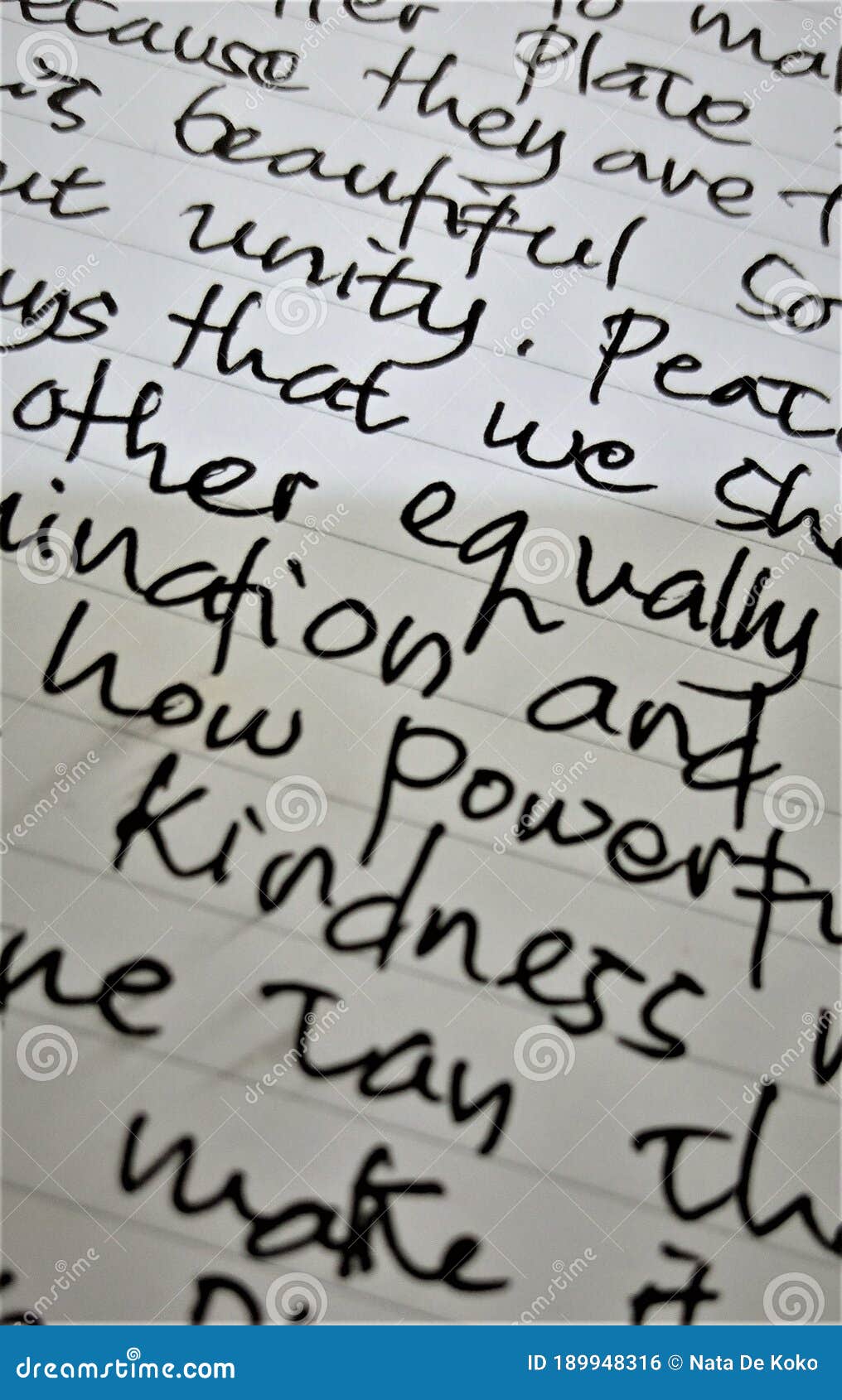 Handwritten on the paper stock photo. Image of words - 189948316