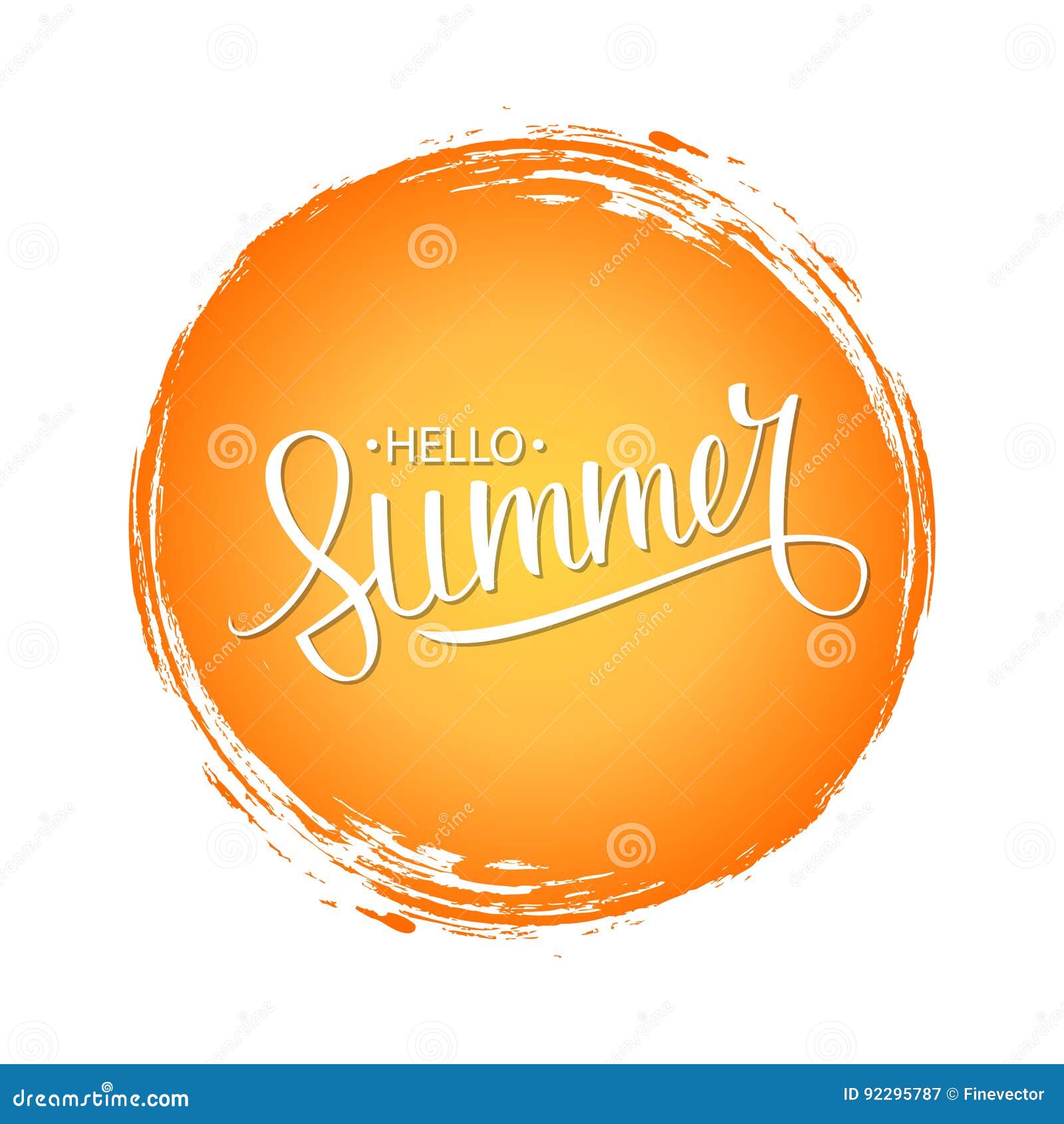 Handwritten Phrase Hello Summer with Orange Circle Brush Stroke ...