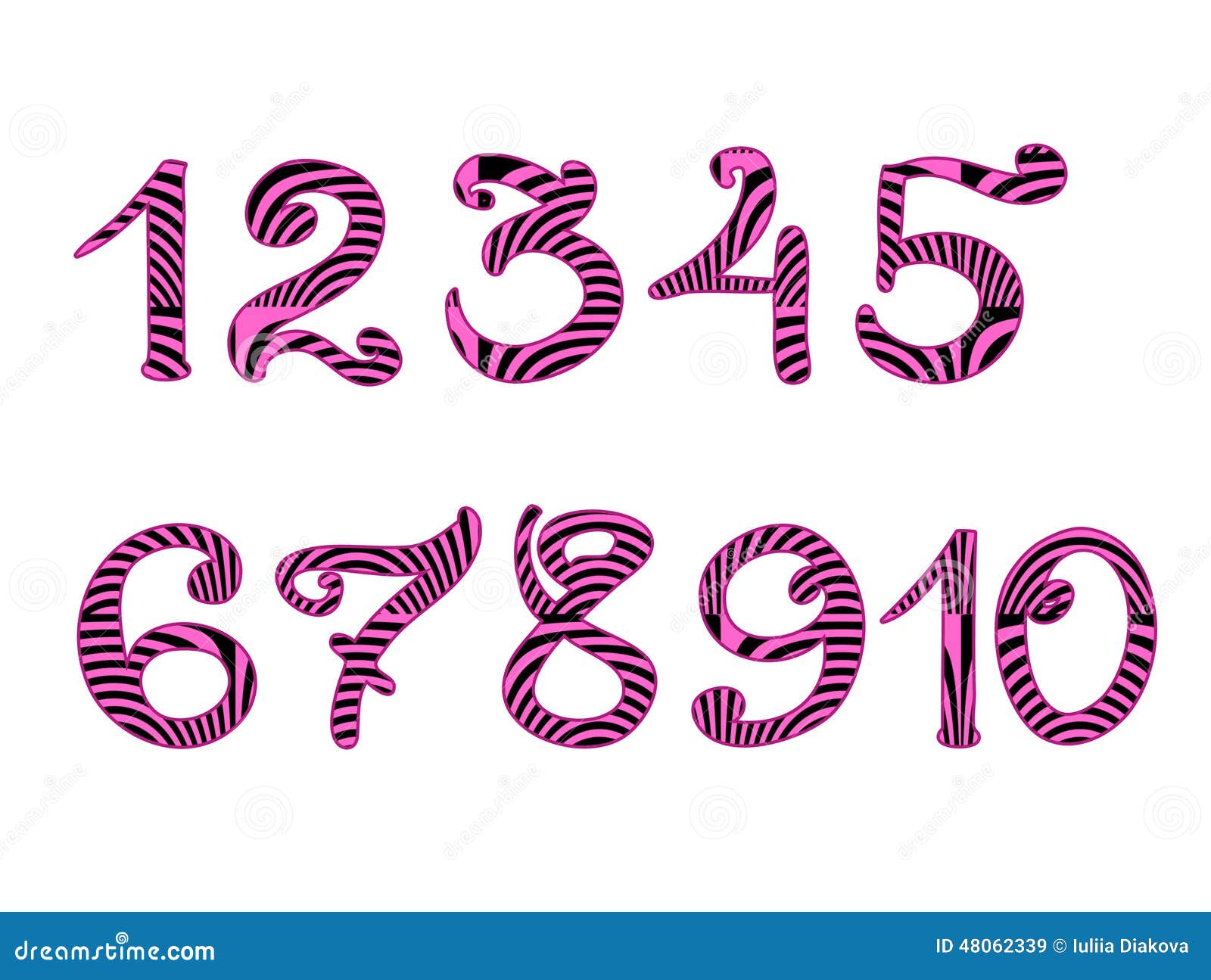 Handwritten Pink Striped Numerals Isolated on White Stock Illustration ...