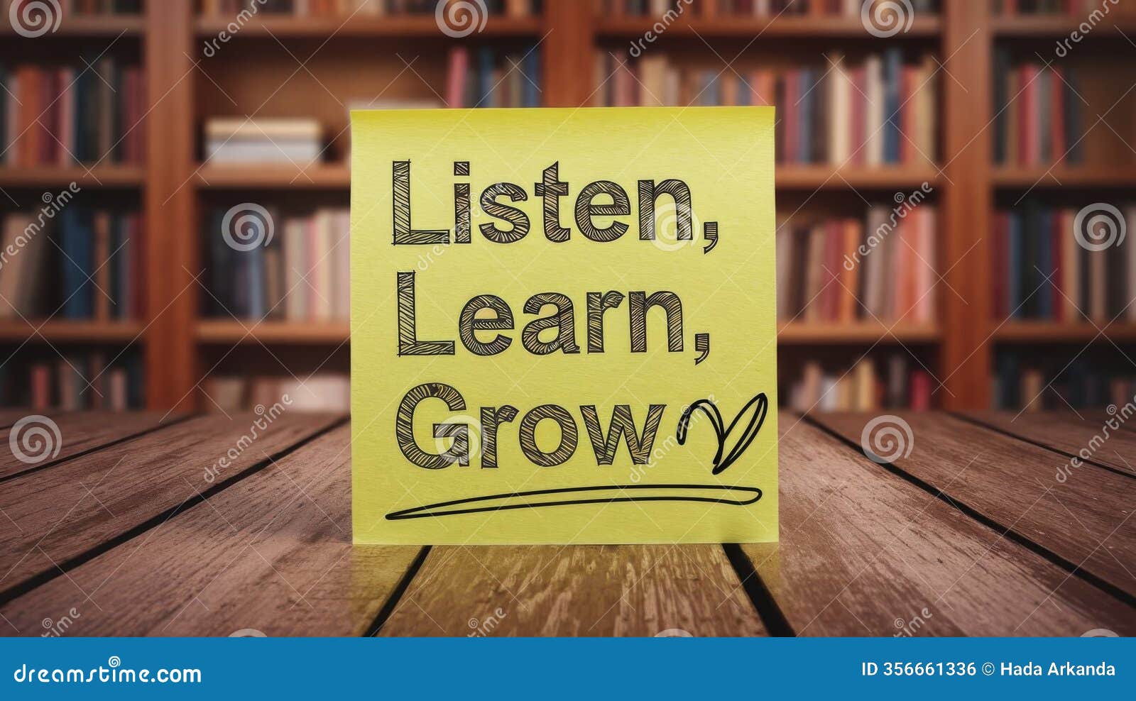 Handwritten Reminder on Sticky Note: "Listen, Learn, Grow" for Personal ...