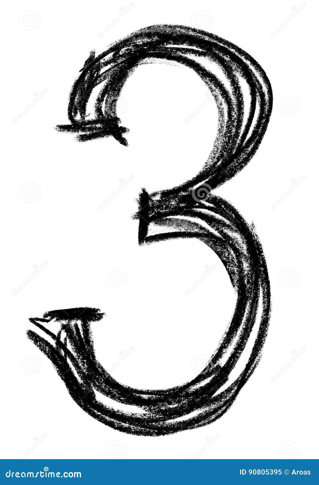 Handwritten Sketch Black Number 3 Stock Image - Illustration of mark ...