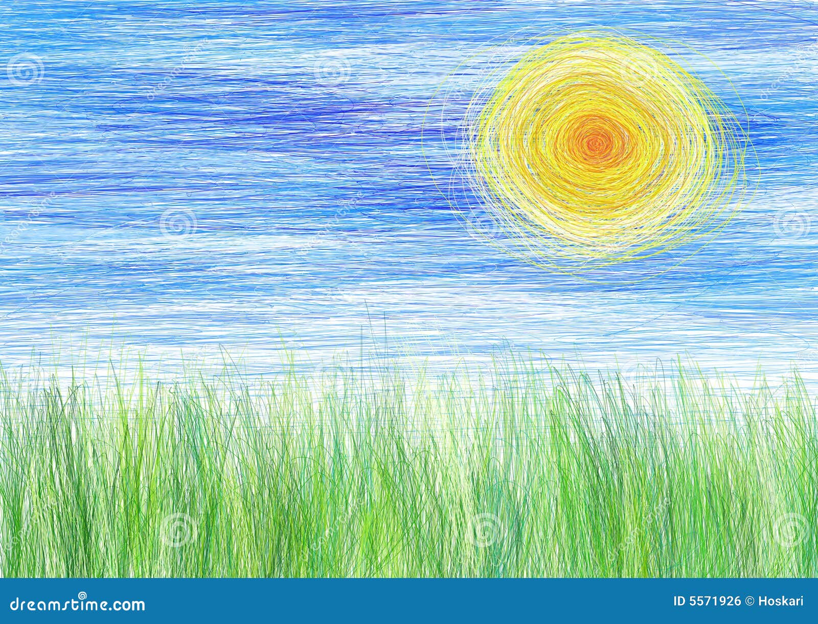 Handwritten sun and grass stock illustration. Illustration of paint ...