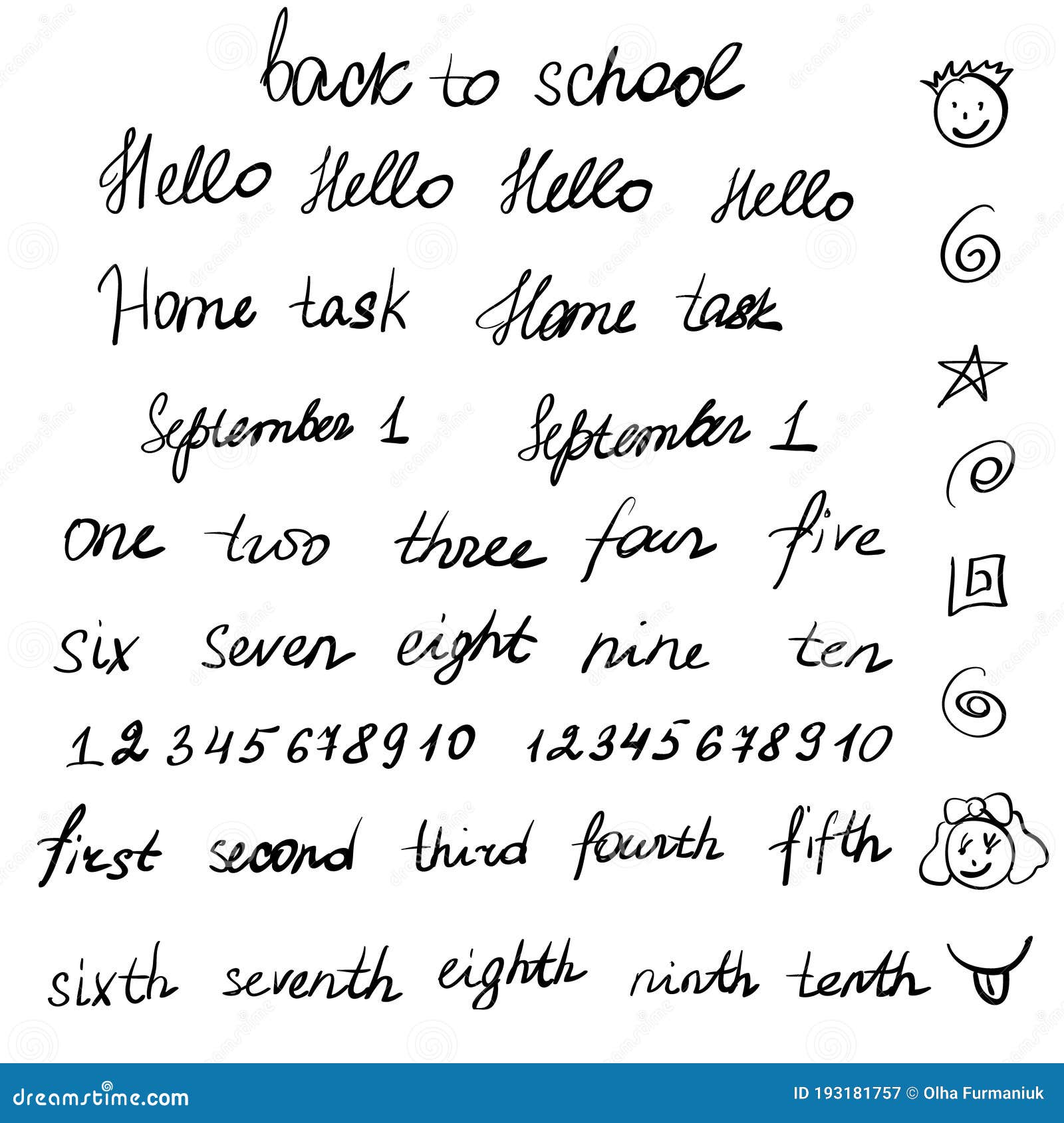 Handwritten Text, Back To School. Ordinal And Quantitative Numbers ...