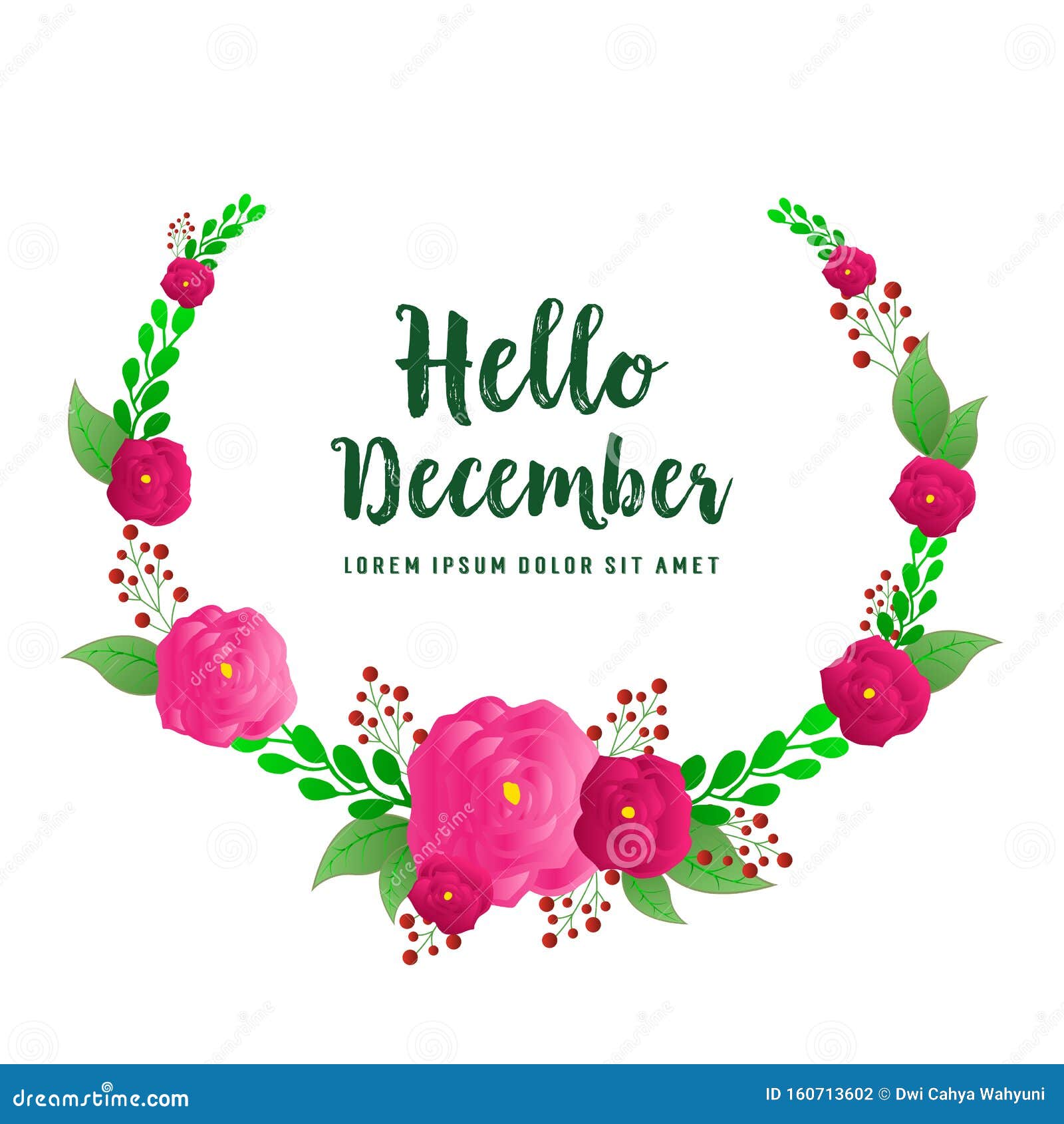 Handwritten Text Hello December, with Modern Pink Flower Frame. Vector ...