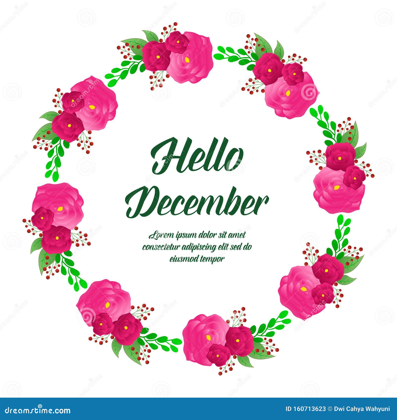 Handwritten Text Hello December, with Modern Pink Flower Frame. Vector ...
