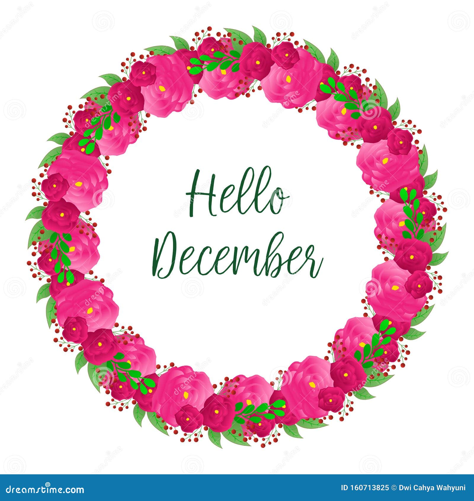 Handwritten Text Hello December, with Modern Pink Flower Frame. Vector ...
