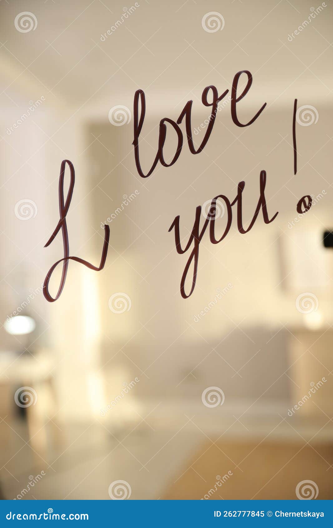 Handwritten Text I Love You on Mirror in Room. Romantic Message Stock ...