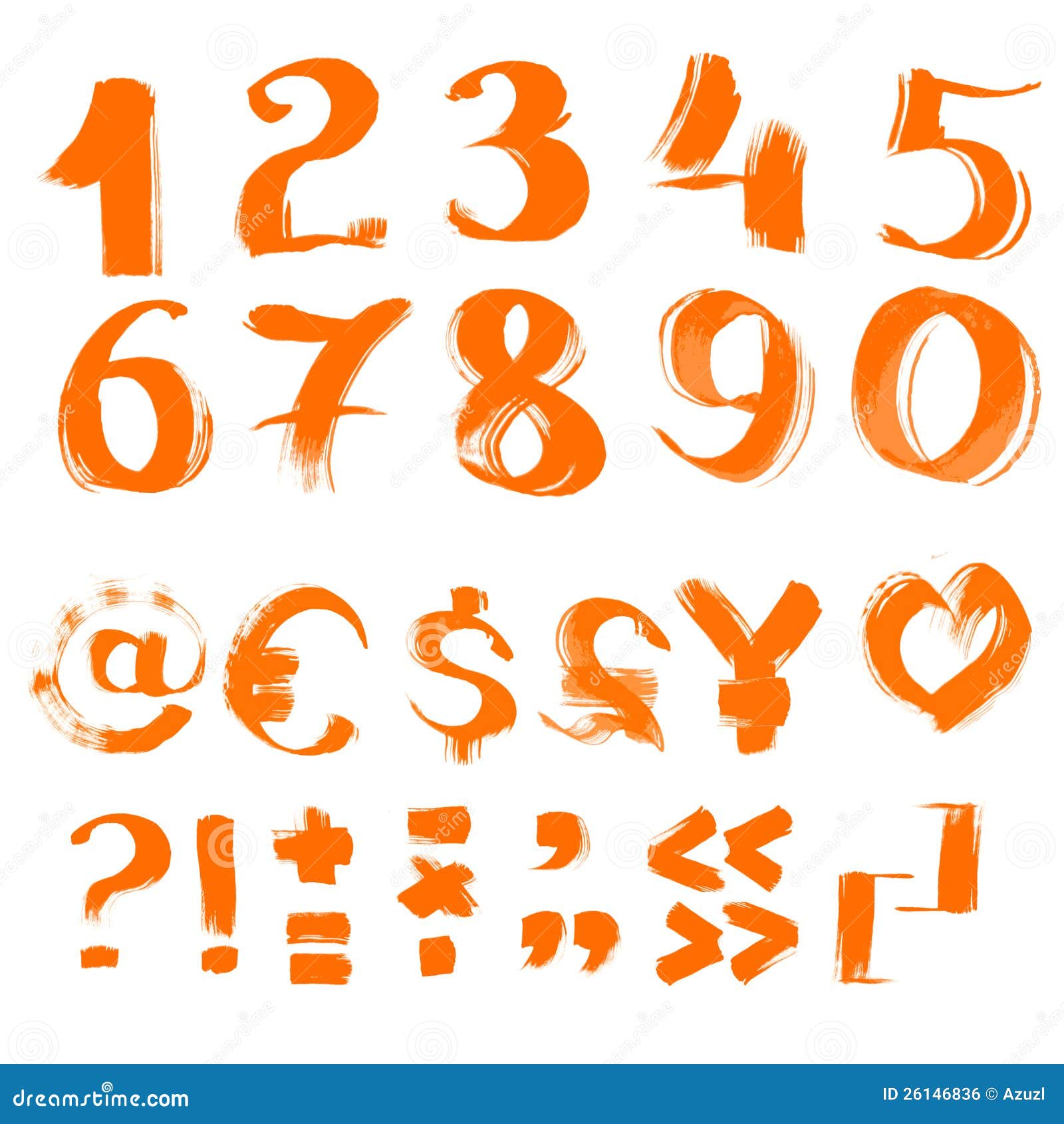 Handwritten Textured Brush Symbols and Numbers Stock Illustration ...